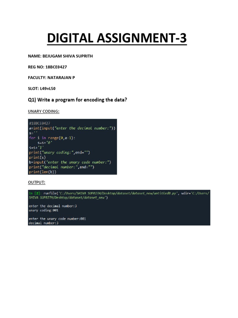 Digital Assignment-3: Q1) Write A Program For Encoding The Data? | PDF ...