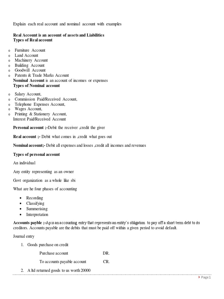 Explain Each Real Account and Nominal Account With Examples | PDF ...