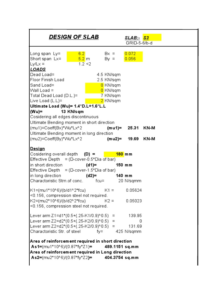 Design of a Reinforced Concrete Slab including Load Calculations ...