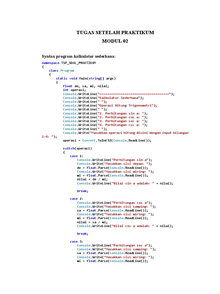 Tugas Setelah Praktikum Modul 02 | PDF | Formalism (Deductive) | Computer Programming