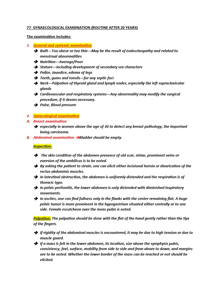 Routine Gynecological Exam Guidelines | PDF | Vagina | Uterus