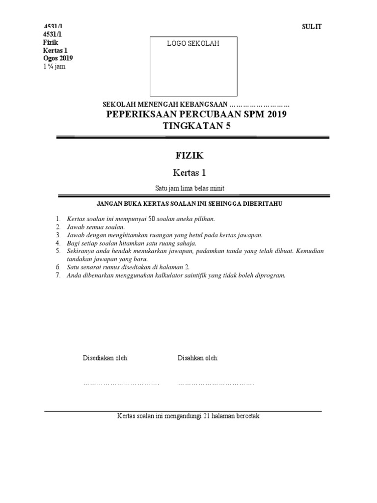 Paper 1 Trial SMK Simanggang PDF | PDF