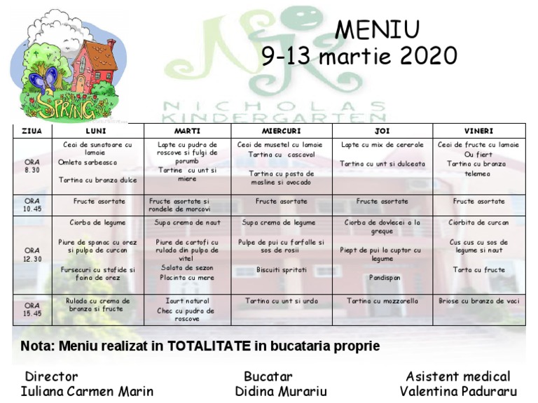 Meniu Copii Gradinita | PDF