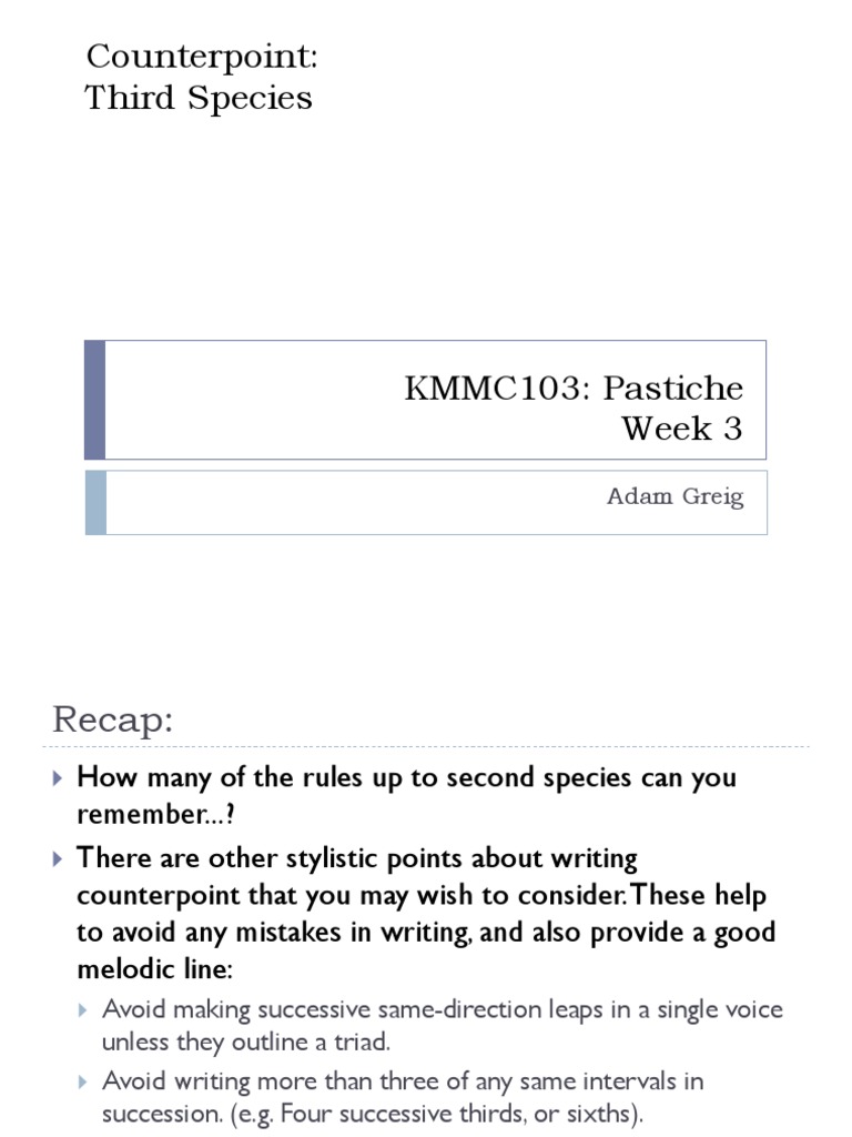 Counterpoint: Third Species: Adam Greig | PDF