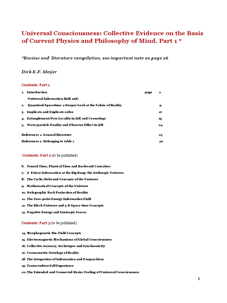 Universal Consciousness: Collective Evidence On The Basis of Current ...