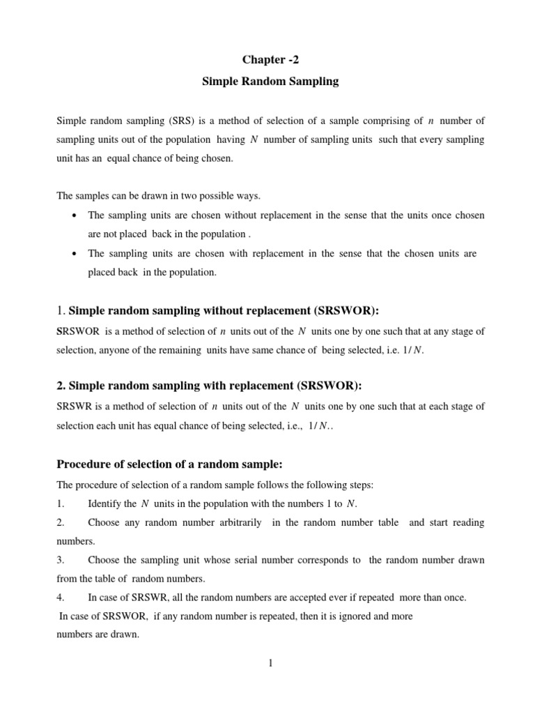 Simple Random Sampling Without Replacement (SRSWOR) | PDF | Mean ...