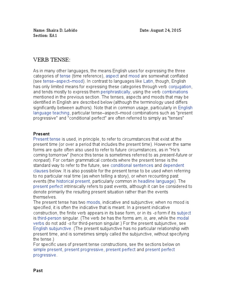Verb Tense | PDF | Perfect (Grammar) | Syntactic Relationships