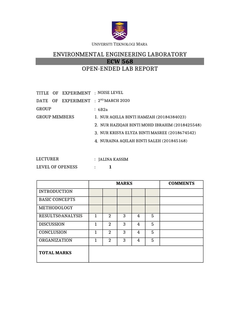 Oel Lab Report Front Page - Level 1 | PDF
