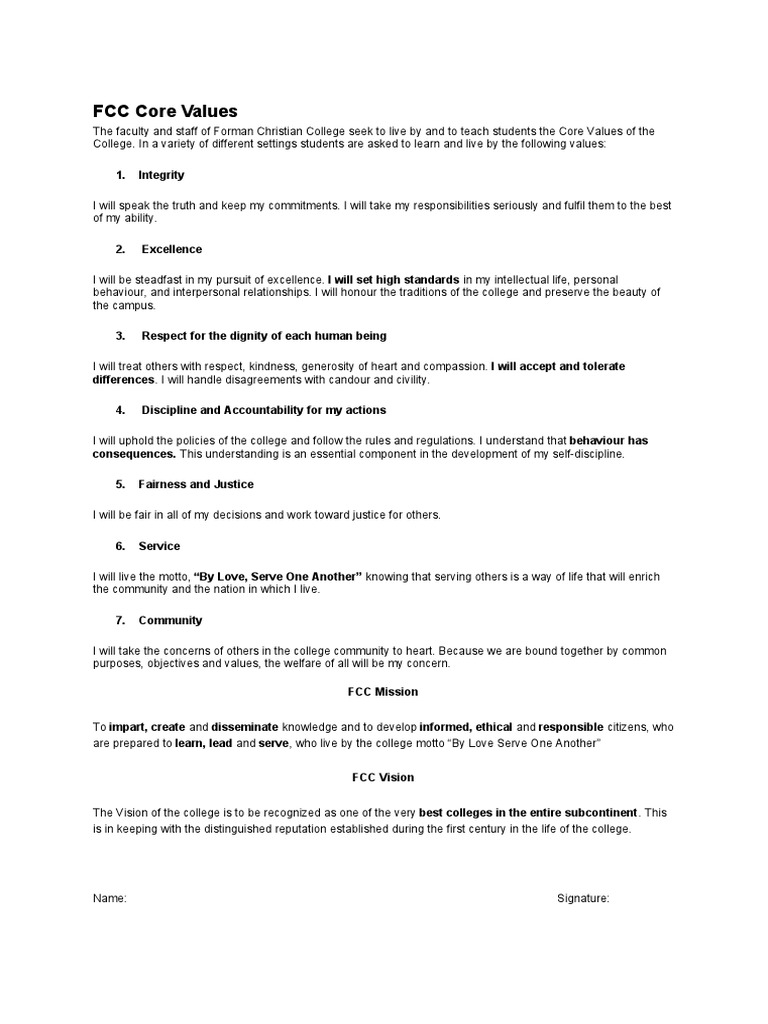 FCC Core Values | PDF