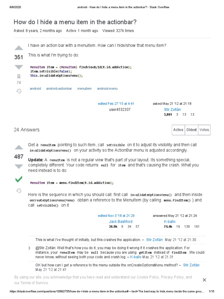 Android - How Do I Hide A Menu Item in The Actionbar - Stack Overflow | PDF | Boolean Data Type ...