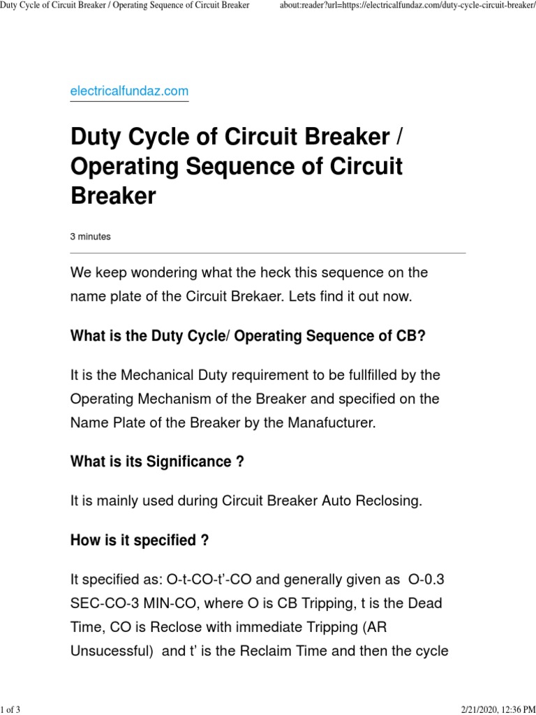 Duty Cycle of Circuit Breaker - Operating Sequence of Circuit Breaker ...