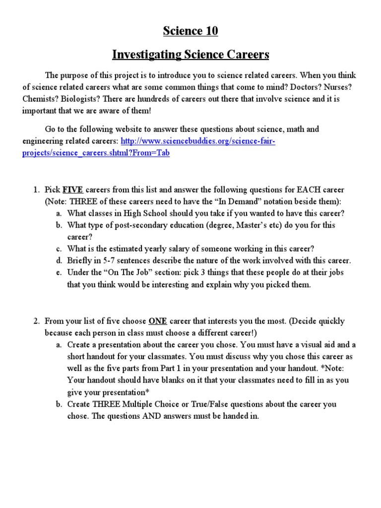 Science 10 Investigating Science Careers | PDF | Science | Cognition