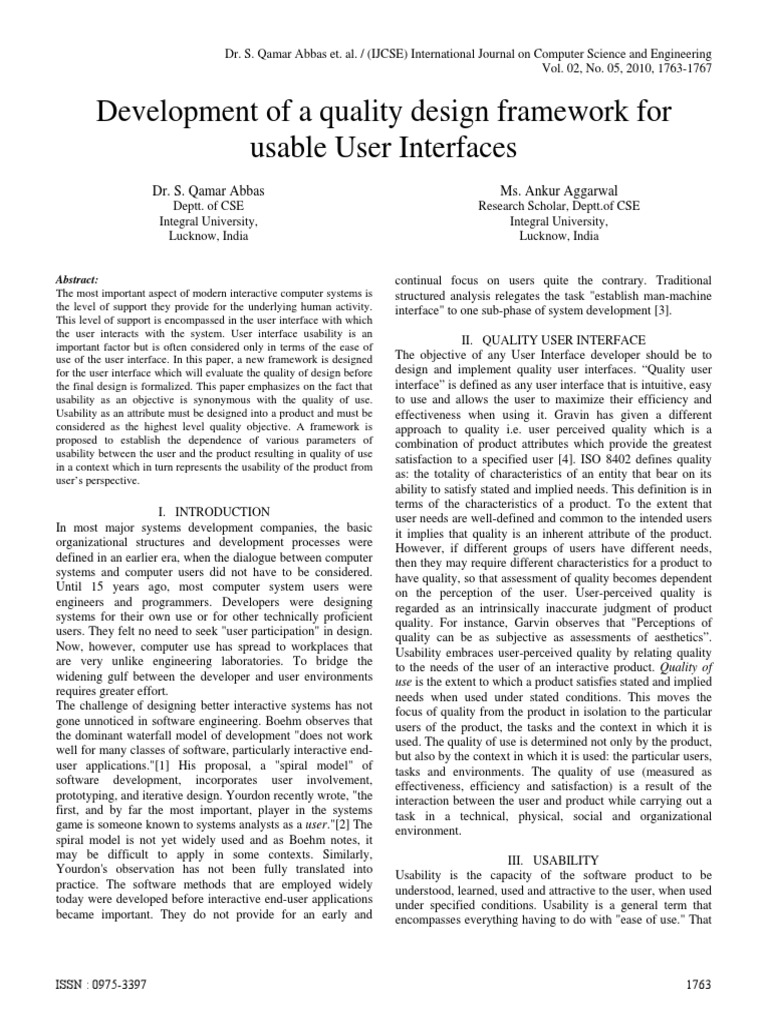 Development of A Quality Design Framework For Usable User Interfaces | Download Free PDF ...