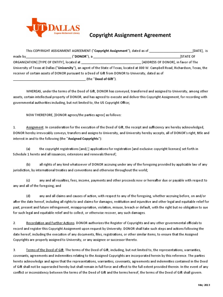 Copyright Assignment Agreement | Download Free PDF | Copyright | Deed