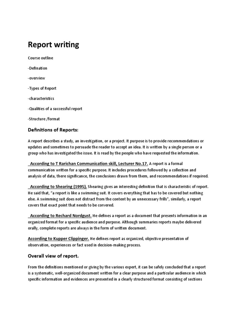Report Writing: Definitions of Reports | PDF | Expert | Question