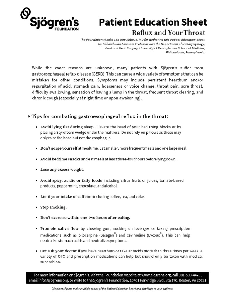 Patient Education Sheet: Reflux and Your Throat | PDF