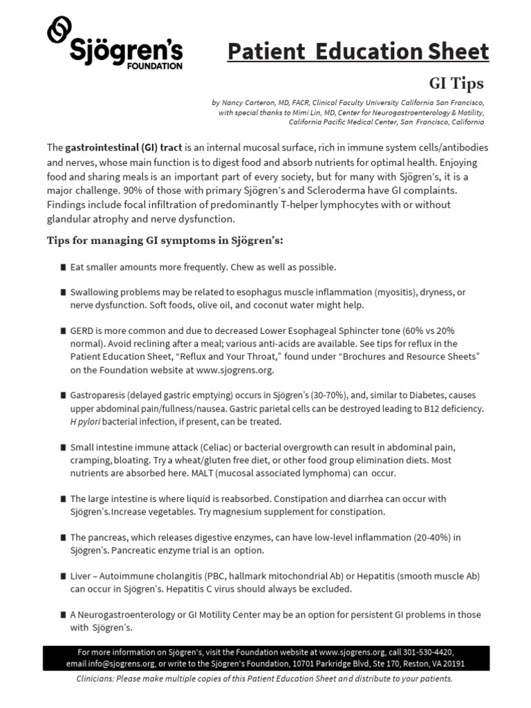 Patient Education Sheet: GI Tips | PDF | Gastroesophageal Reflux ...