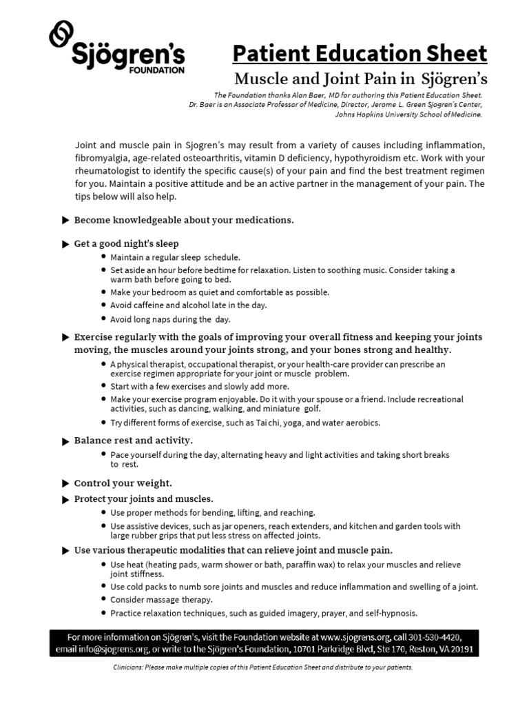 Muscle and Joint Pain Patient Education Sheet PDF | PDF | Physical ...