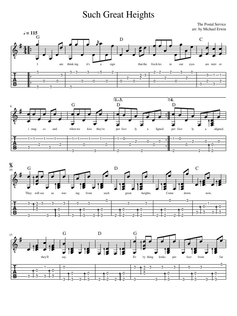 Such Great Heights: The Postal Service Arr. by Michael Erwin | PDF