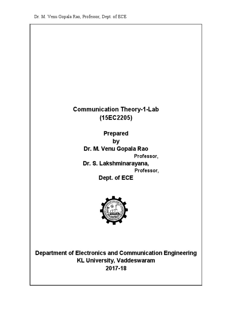 Communication Theory-1-Lab (15EC2205) : Prepared by Dr. M. Venu Gopala ...
