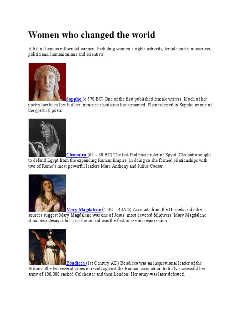 Women Who Changed The World | PDF | Women's Suffrage