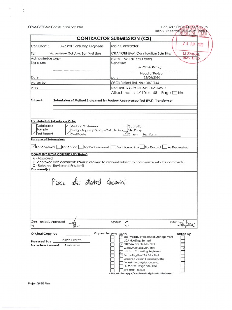 Method Statement To Test Transformers | PDF