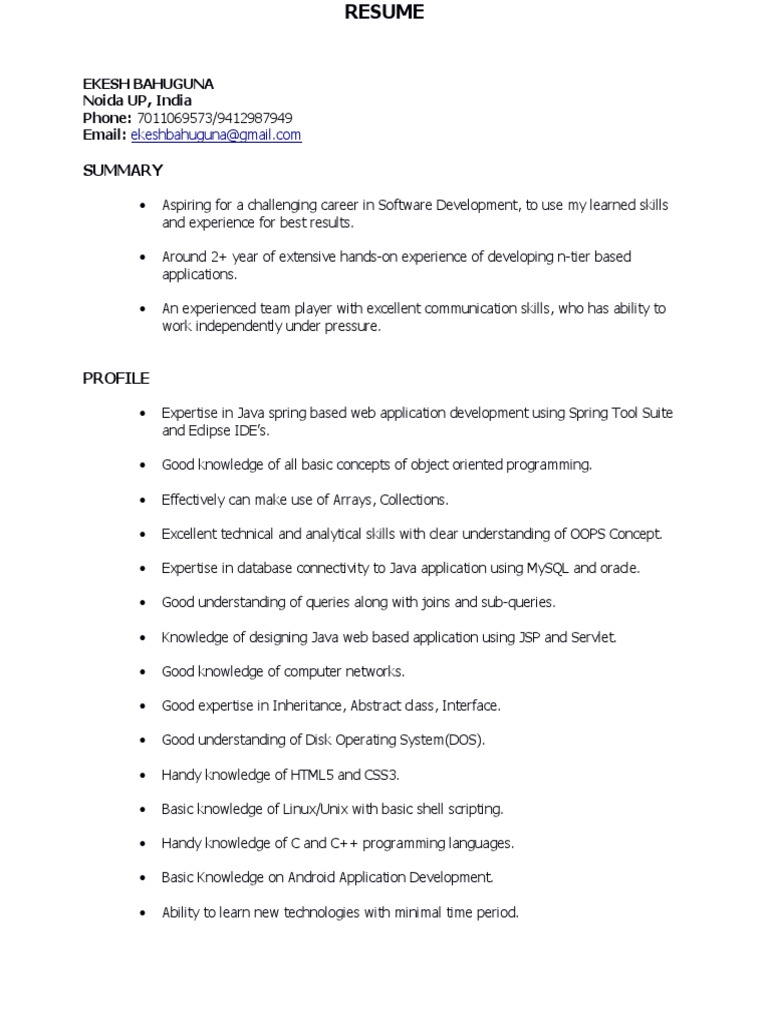 Resume Sample 2.5 YoE Java Developer | PDF | Java (Programming Language ...