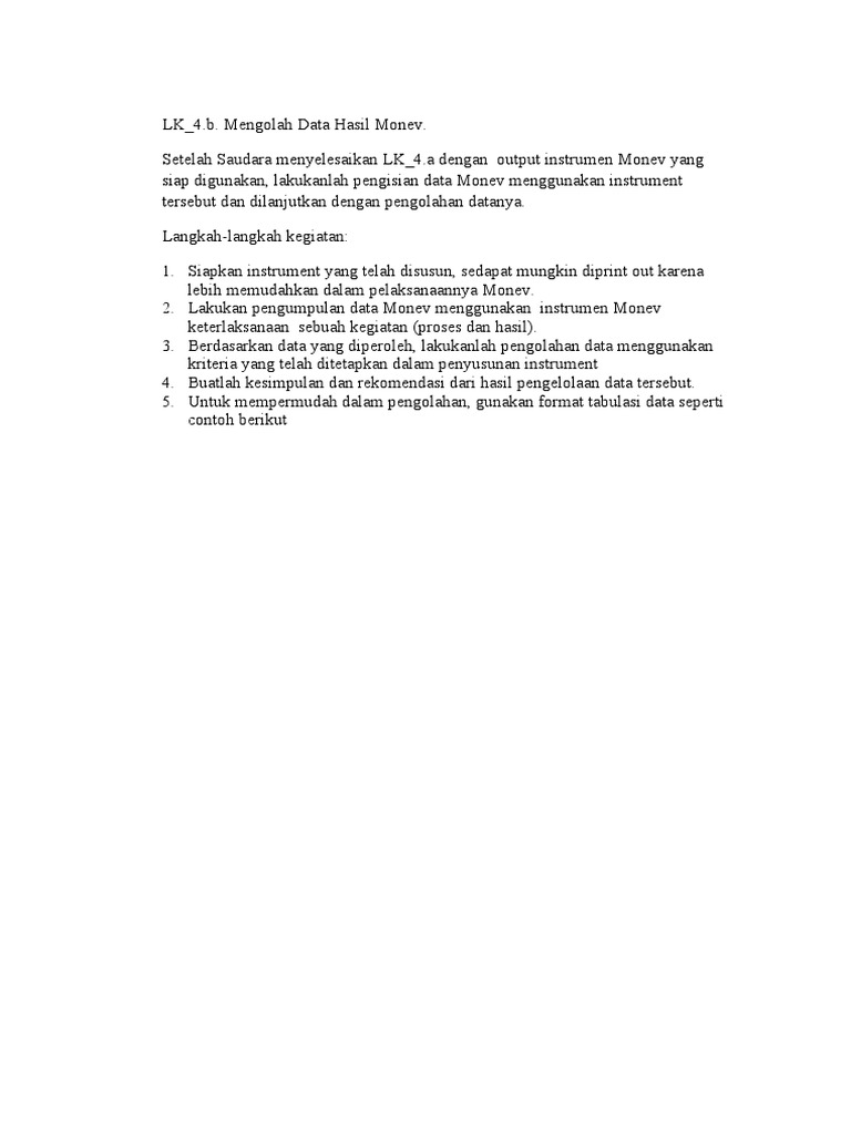 Instrumen Monev untuk Pengolahan Data | PDF | Metode & Bahan Ajar ...