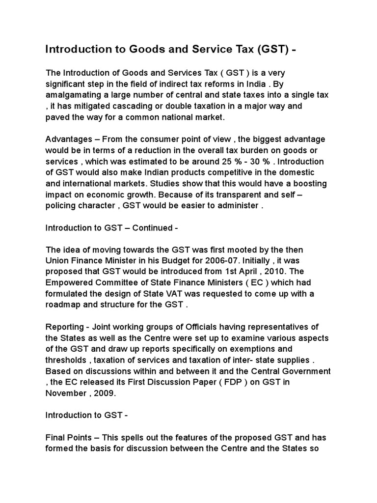 Introduction To Goods and Service Tax (GST) - PART 1 | PDF | Value ...