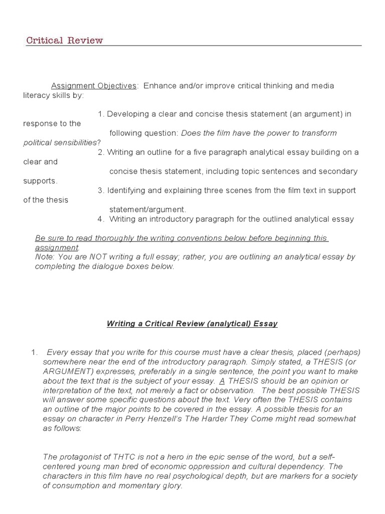 Writing A Critical Review (Analytical) Essay | PDF | Essays | Thesis