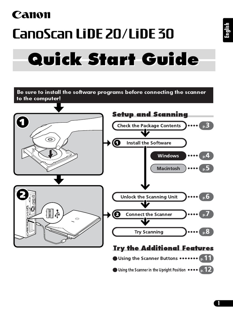 CanoScan Lide 20 Lide 30 Quick Start Guide EN | PDF | Image Scanner ...