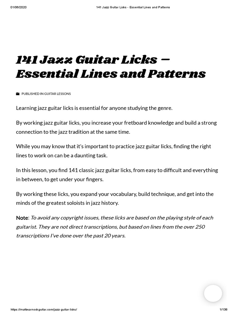 141 Jazz Guitar Licks - Essential Lines and Patterns | PDF | Chord ...