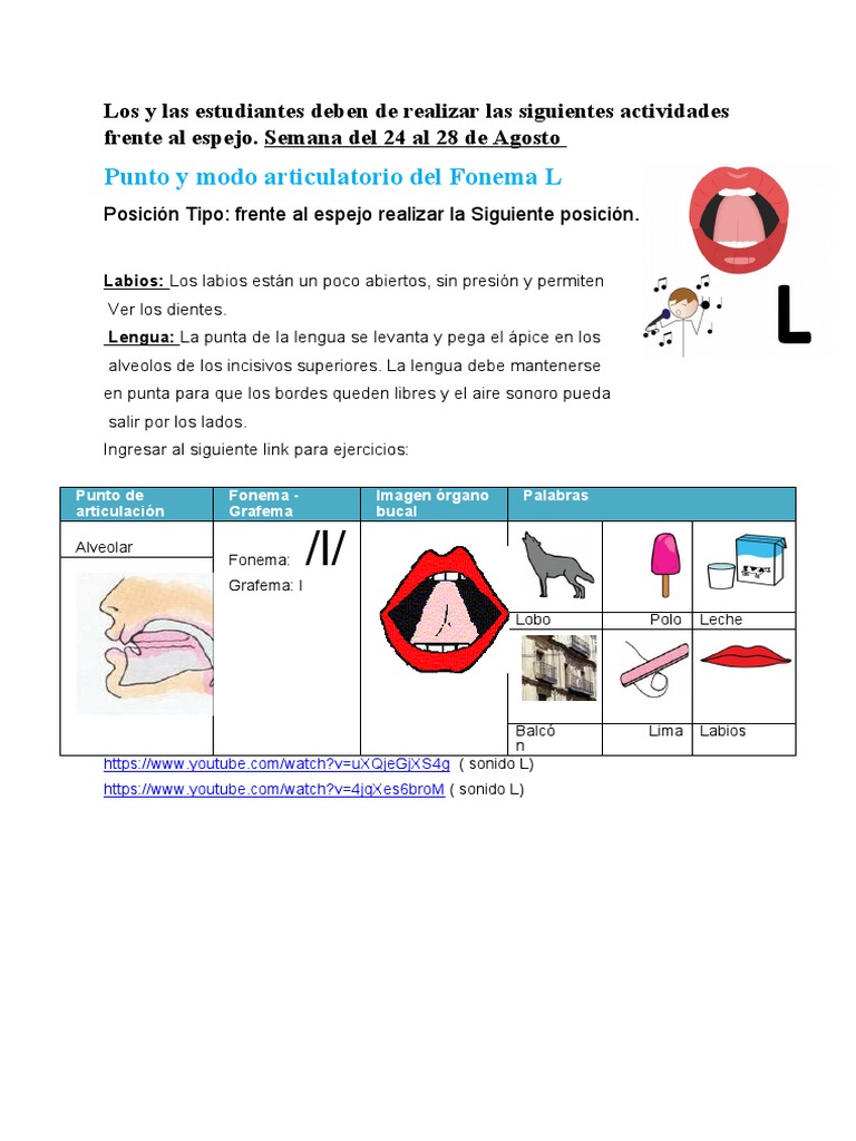 Ejercicios de articulación del fonema /l/ | PDF
