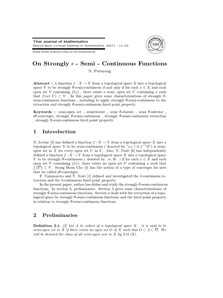 Strongly Teta Semi Continuidad | PDF | Empty Set | Continuous Function