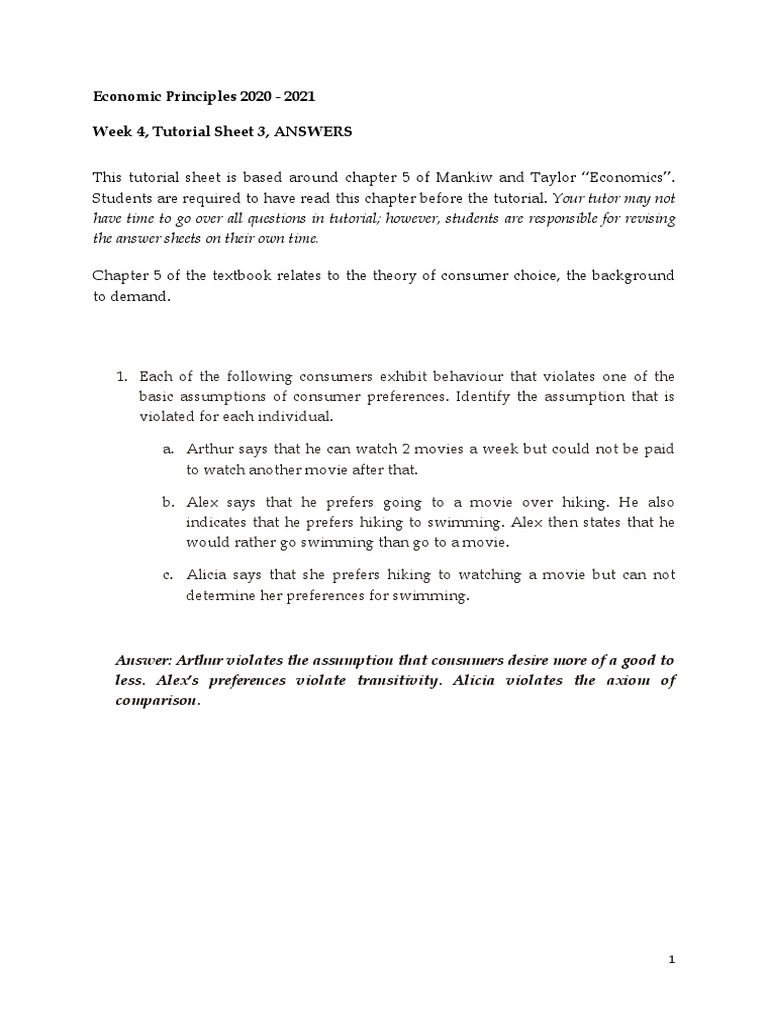 Consumer Choice Economics Tutorial | PDF | Economic Theories | Consumers