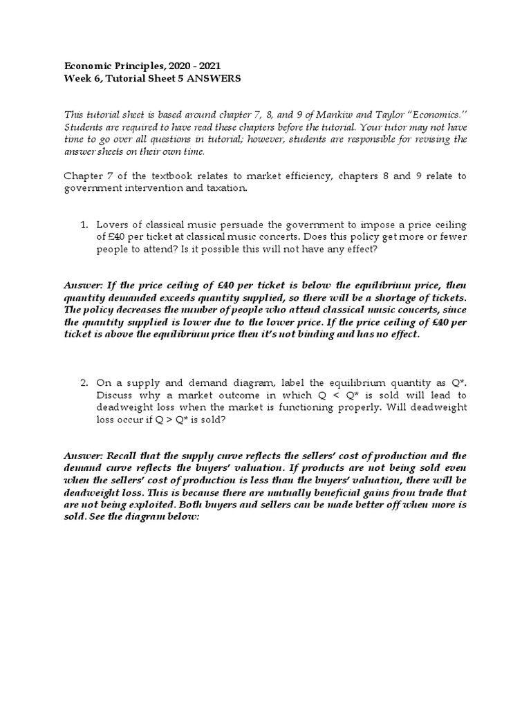 Economic Principles - Tutorial 5 - Answers | PDF | Economic Surplus ...