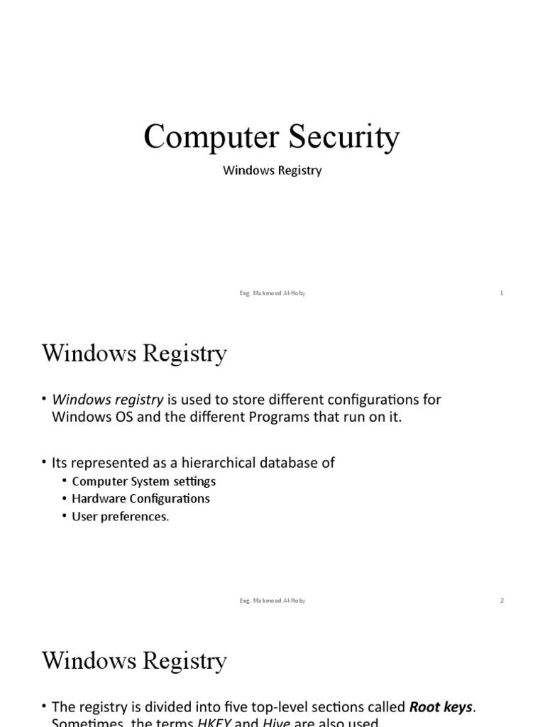 Computer Security: Windows Registry | PDF | Windows Registry | Ibm Pc Compatibles