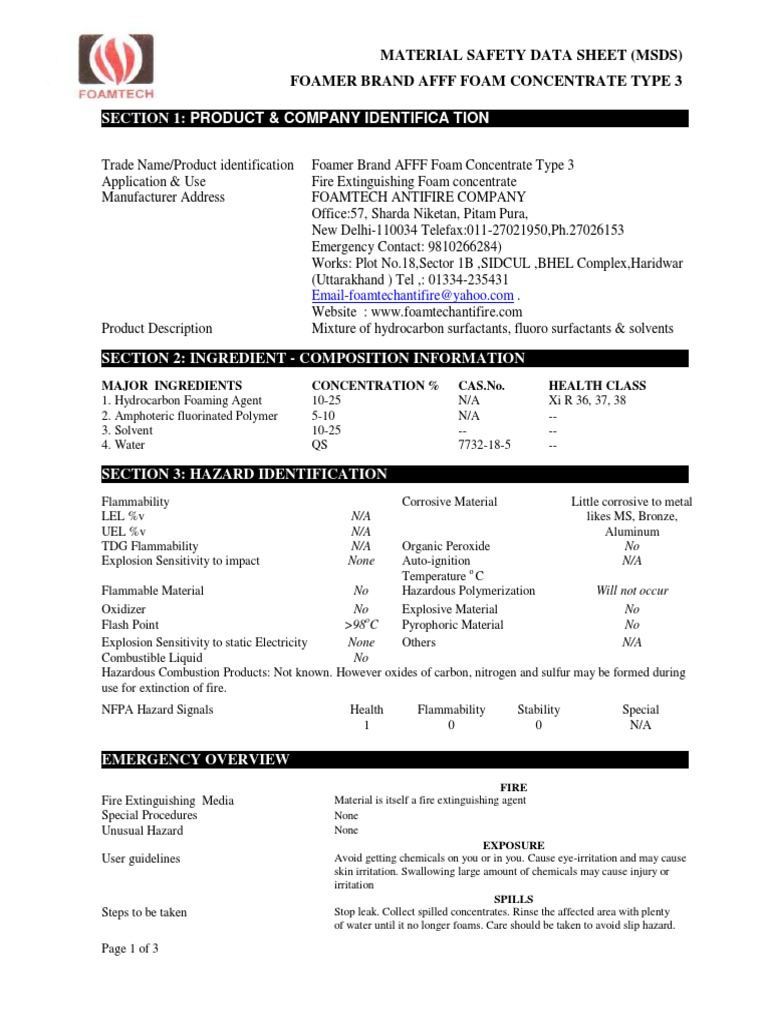 MSDS Afff Type 3 PDF | PDF | Dangerous Goods | Chemical Substances