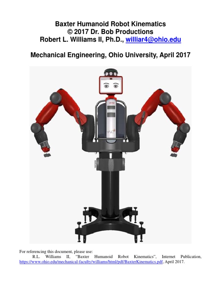 Baxter Humanoid Robot Kinematics © 2017 Dr. Bob Productions Robert L ...