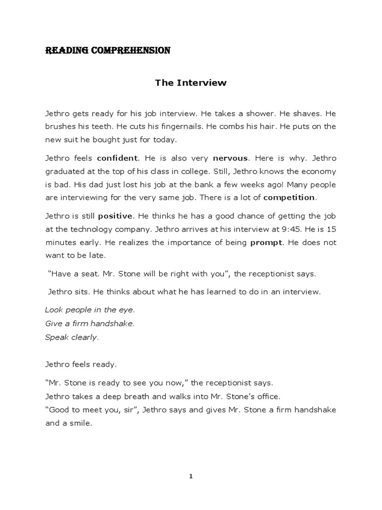 Reading Comprehension: The Interview | PDF | Verb | Syntax