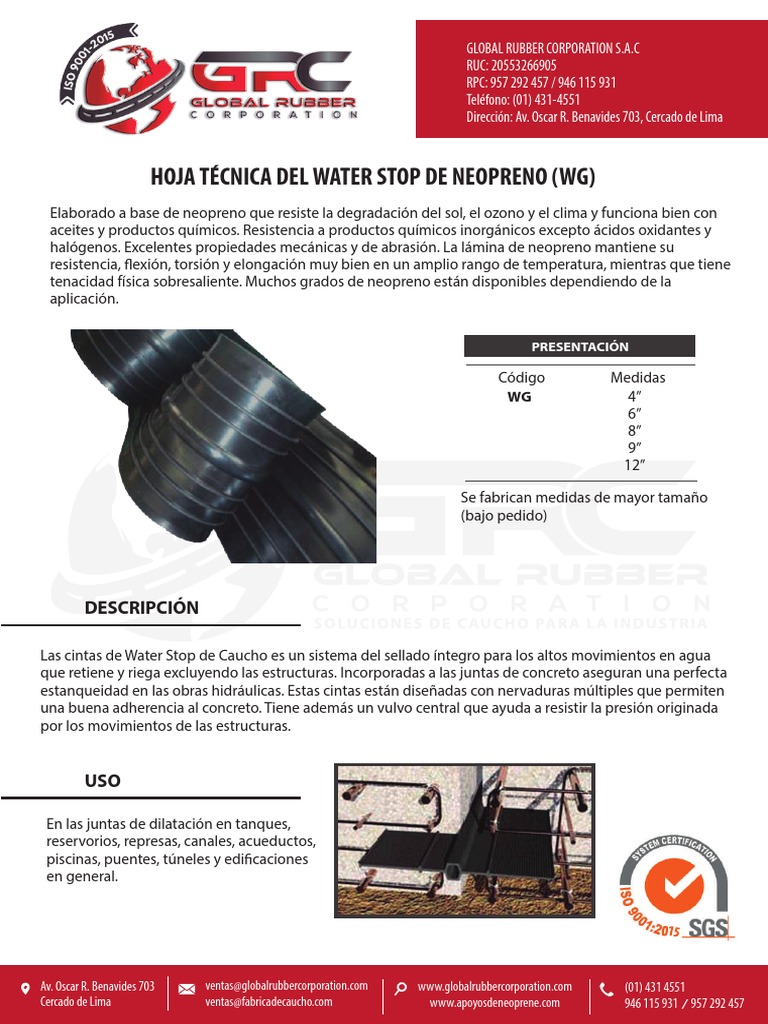 WG Water Stop (Ficha Técnica) | PDF | Hormigón | Ciencias fisicas