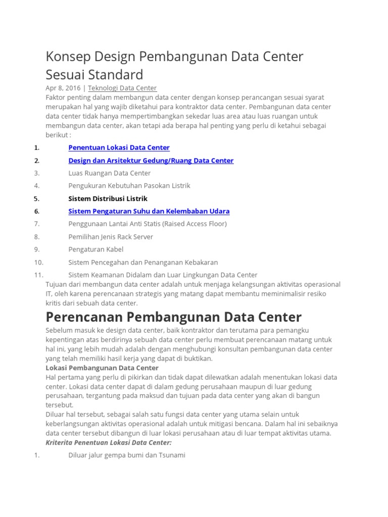 Konsep Design Pembangunan Data Center Sesuai Standard Pdf