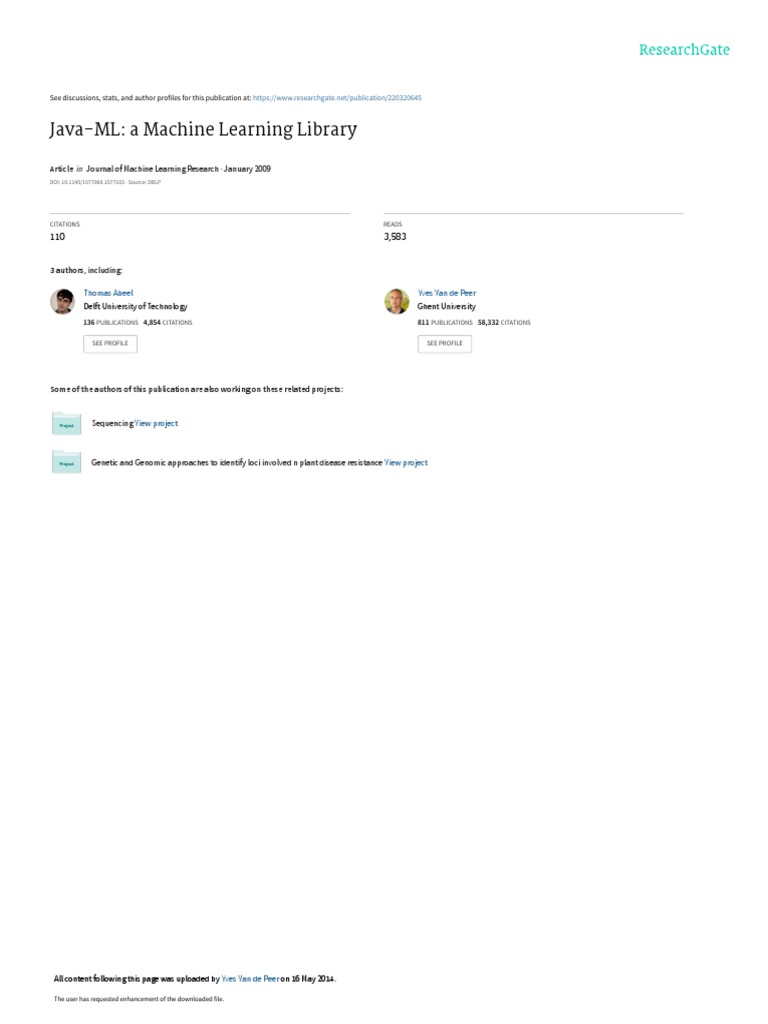 Java-ML: A Machine Learning Library | PDF | Cluster Analysis | Cross ...