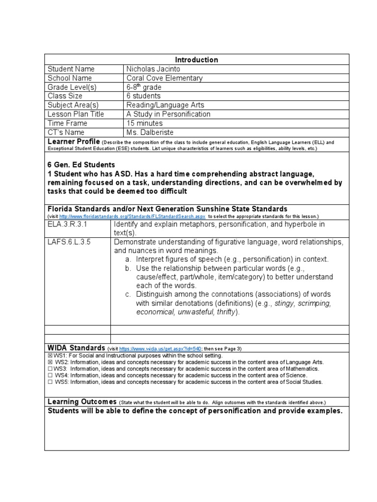 Personification Lesson Plan | Download Free PDF | Pedagogy | Epistemology