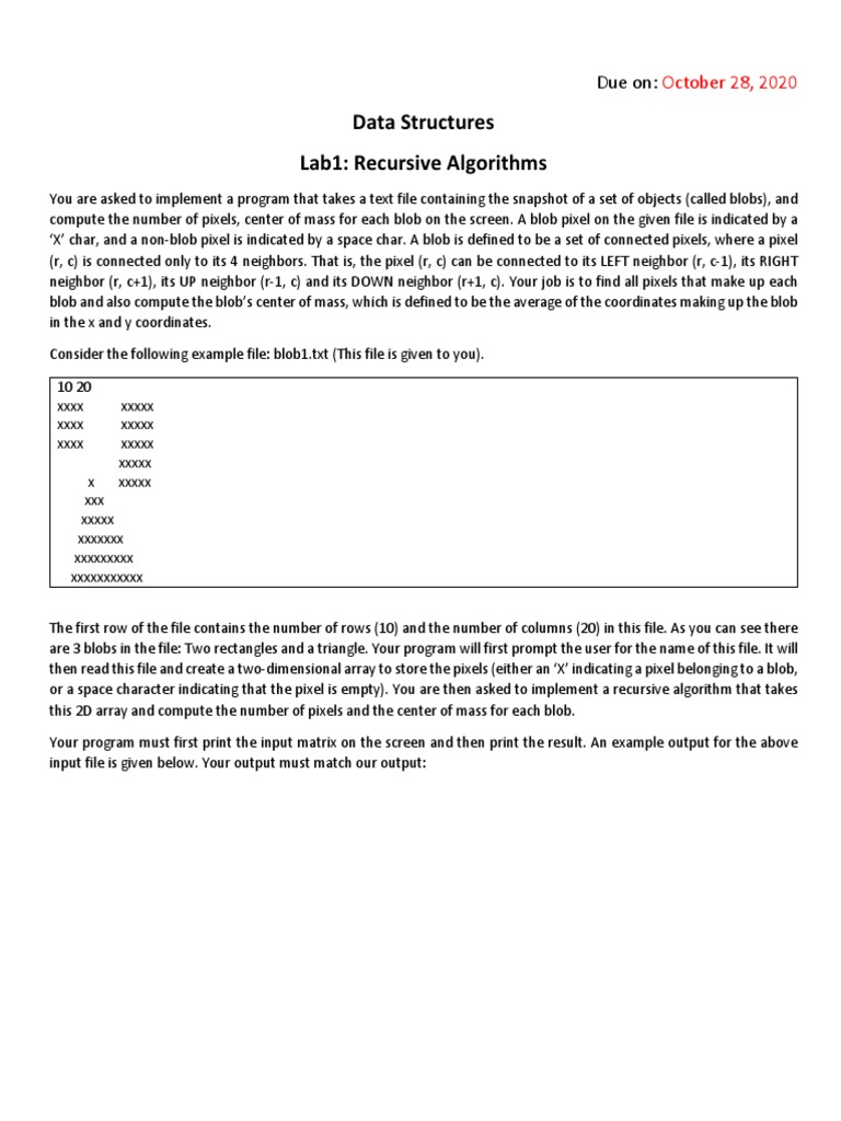 Data Structures Lab1: Recursive Algorithms: Due On | PDF | Computer File | Matrix (Mathematics)