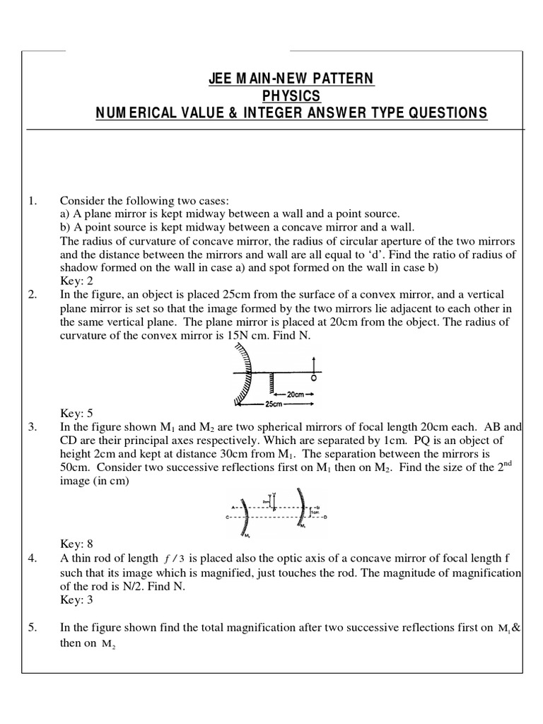 Jee Main-New Pattern Physics Numerical Value & Integer Answer Type ...