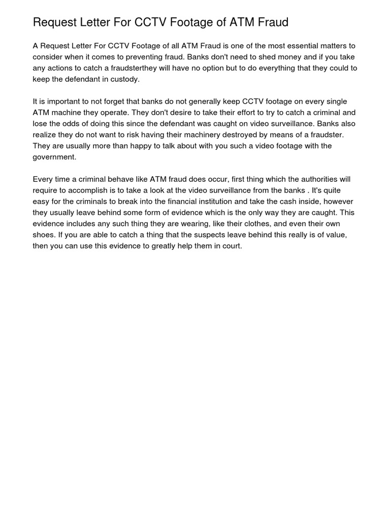 Request Letter For CCTV Footage of ATM Fraudoxglq PDF | PDF