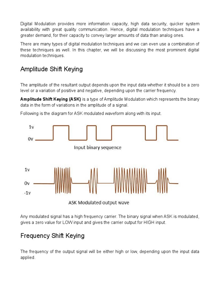 Digital Modulation | PDF | Modulation | Telecommunications Engineering Digital Modulation | PDF | Modulation | Telecommunications Engineering