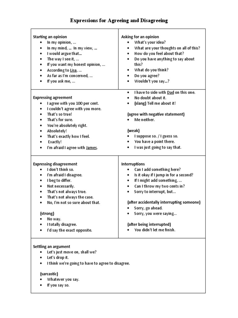 Expressions For Agreeing and Disagreeing | PDF | Philosophical Theories