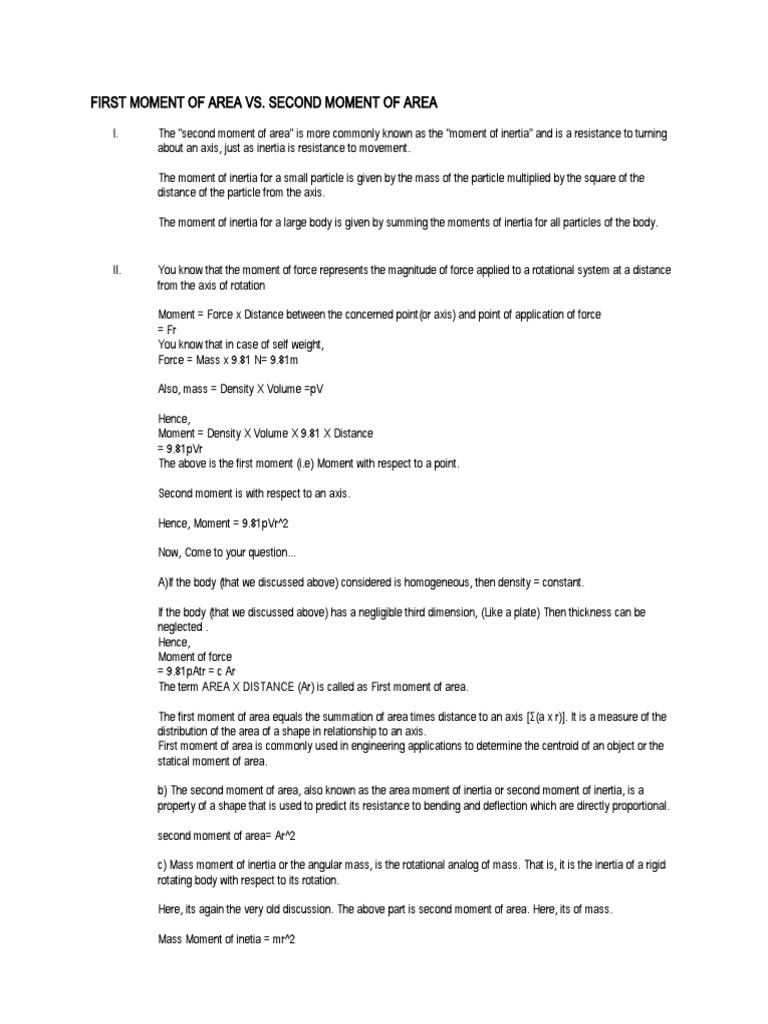 First vs Second Moment of Area Explained | PDF | Rotation Around A ...